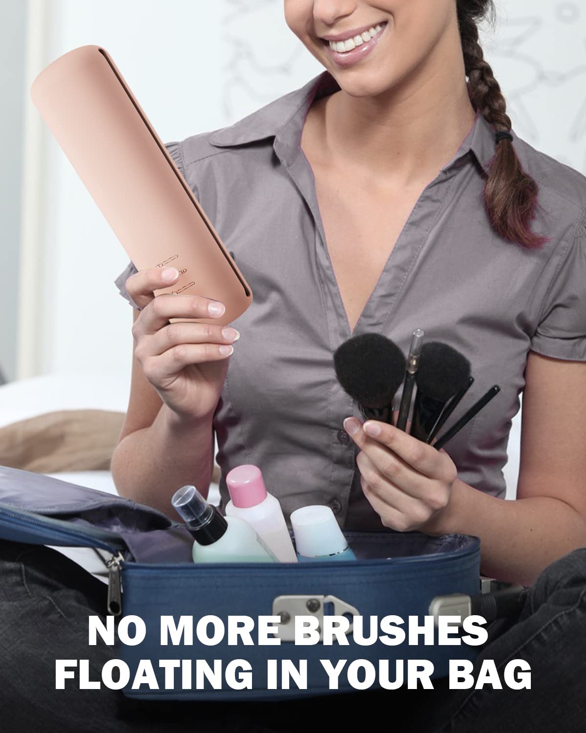 BEZOX Makeup Brush Holder - Travel Silicon Makeup Brush Case with Magnet Closure, Compact Brush Pouch Travel Essentials - Khaki