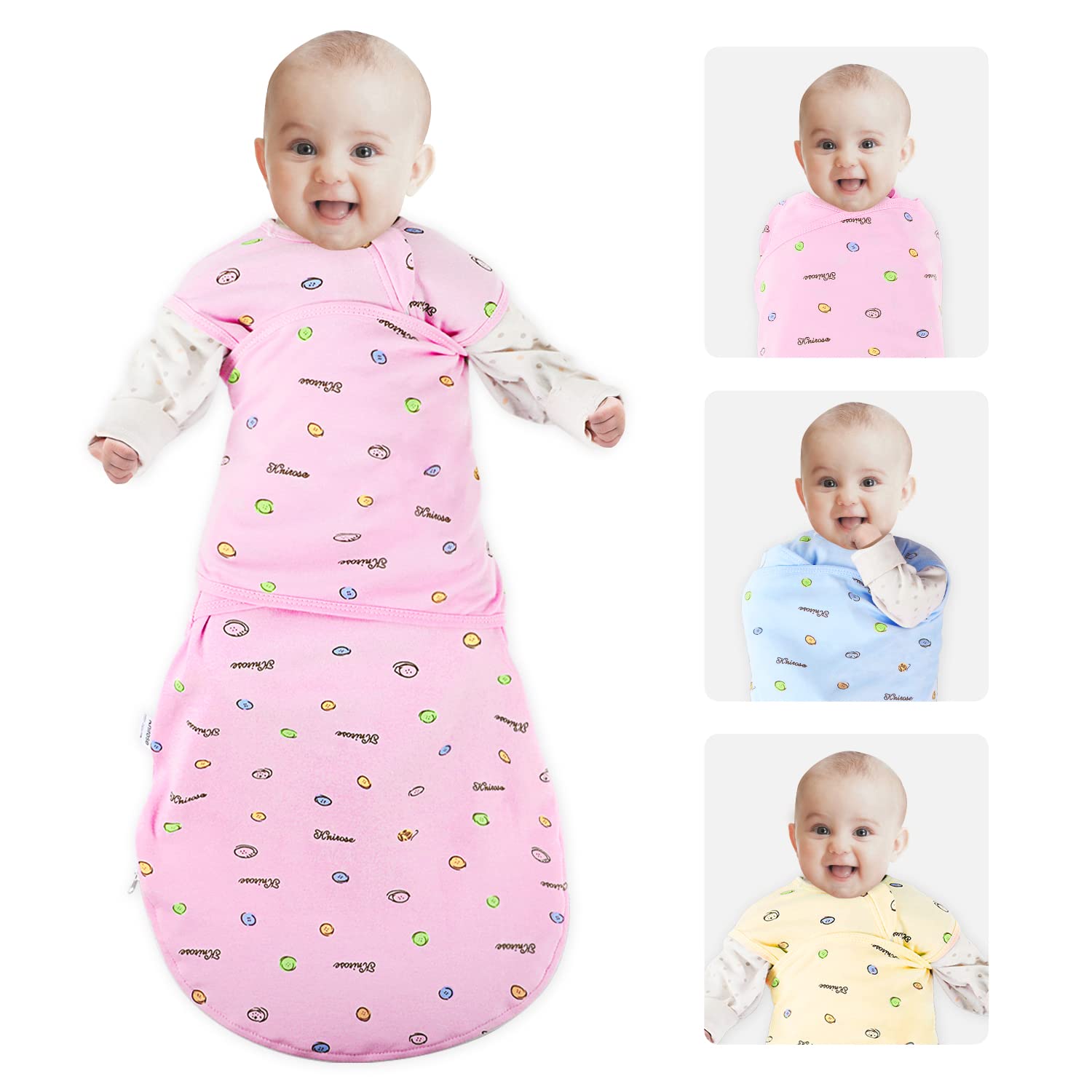 Knirose 3-Way Adjustable Wearable Swaddle Blanket Sleep Sack, Easy Diaper Changing Transition Sleeping Bag Swaddles with Bottom Zipper, Infant Wrap Blankets for Newborn Baby Boys Girls, 100% Cotton