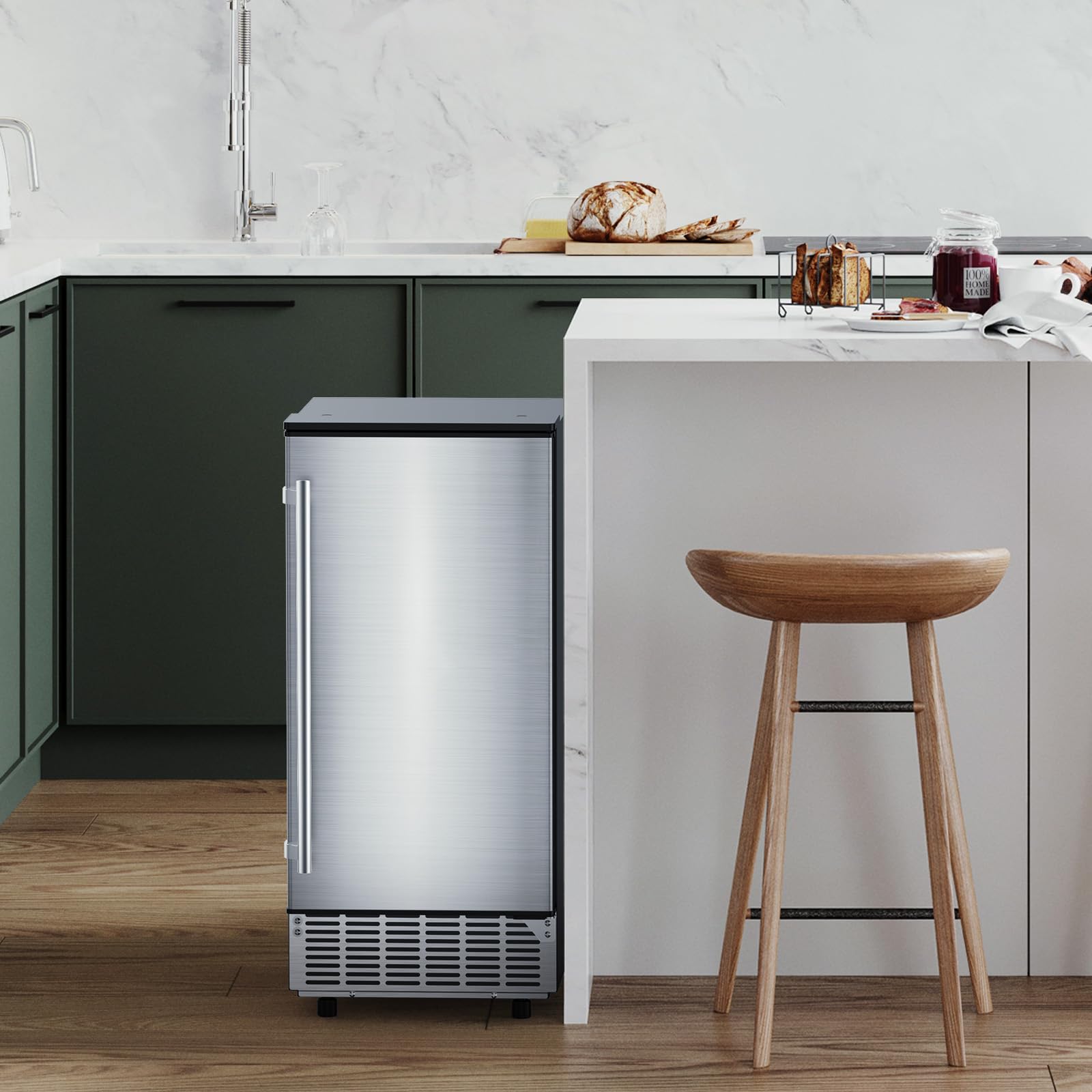 COWSAR Commercial Ice Maker, 80lbs/24H Stainless Steel Under Counter ice Machine with 25lbs Ice Storage Capacity, 40 Ice Cubes/Cycle, 24H Timer & Self-Cleaning, Freestanding Ice Maker for Home Office