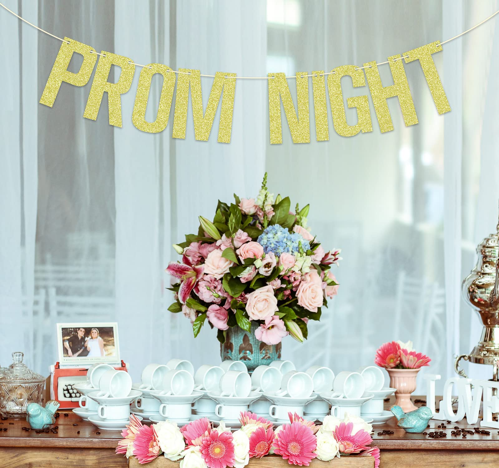 Prom Night Banner, Prom 2025 Decor, Class of 2025 Graduation Bunting Garland, Congrats Grad Party Decorations Gold Glitter