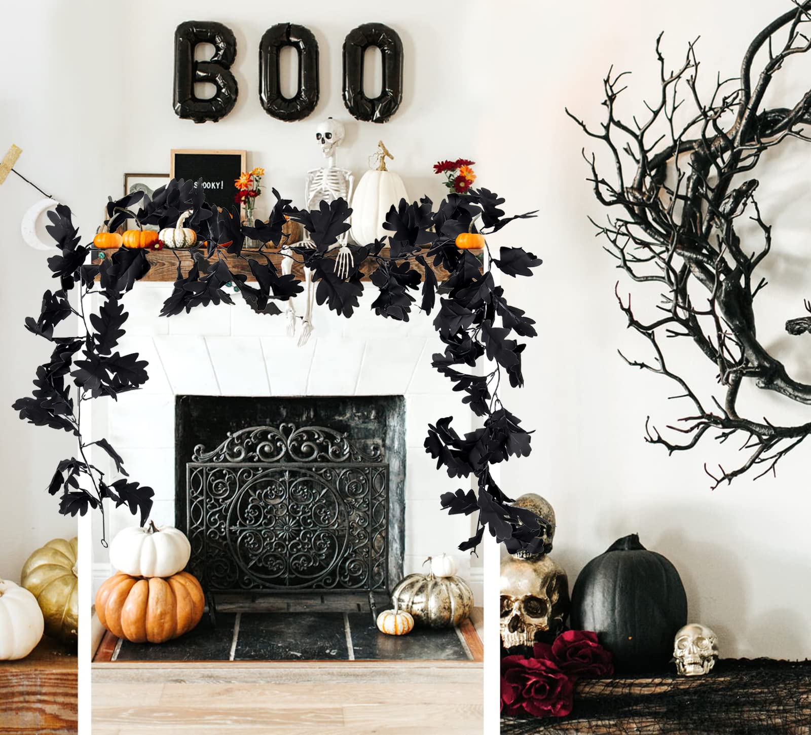 RECUTMS Black Leaf Garland 2PCS 5.7 FT Halloween Garland Fall Leaf Garland Artificial Hanging Black Maple Autumn Vine Leaf Fall Decor Black Maple Garland Black Leaf Halloween Home Decor
