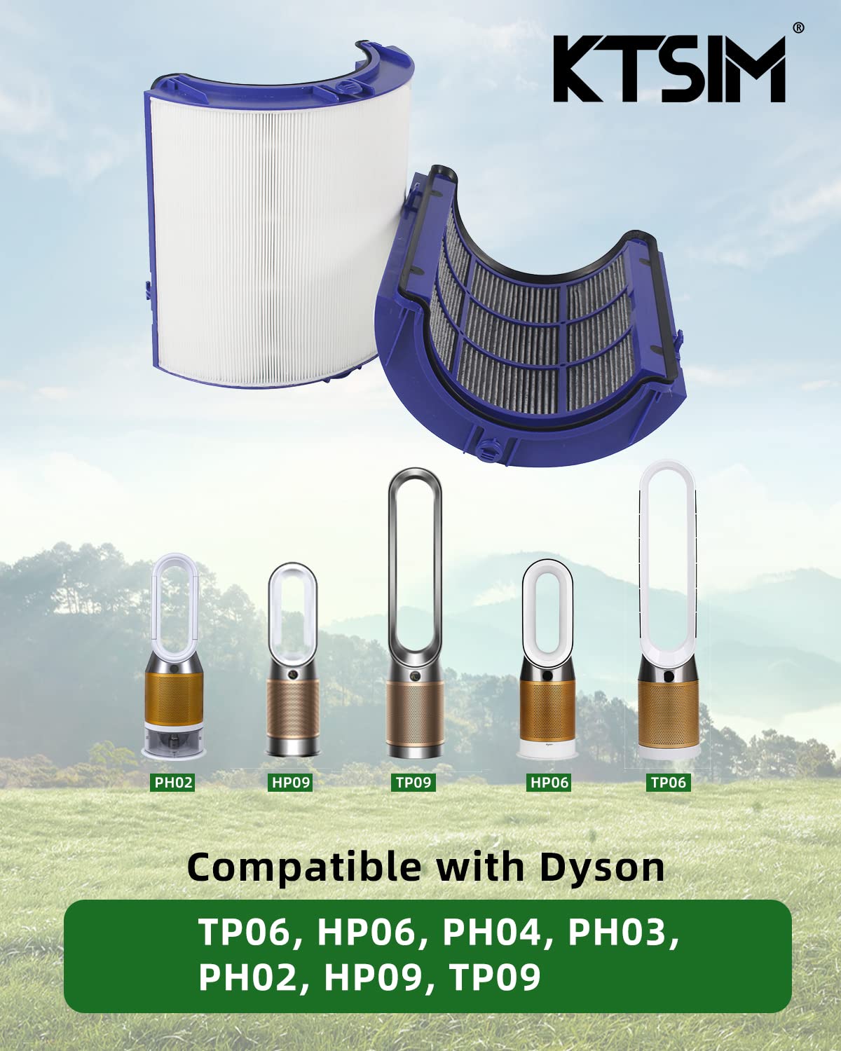 KTSIM 360 Combi Glass HEPA+Carbon Air Purifier Filter Compatible with Dyson TP06, HP06, PH02 Air Purifier and More