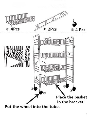 OKOKMALL US--Kitchen Storage Cart Slim Fridge Slide Tower Rack Shelf 4-Tiers with Wheels