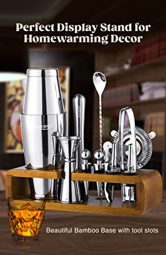 KITESSENSU Mixology Bar Kit with Stand | Complete 11-Piece Cocktail Shaker Set Bar Set for Inspired Drink Mixing Experience | Bartender Accessories for Home Bar Tools Set with Recipes Booklet