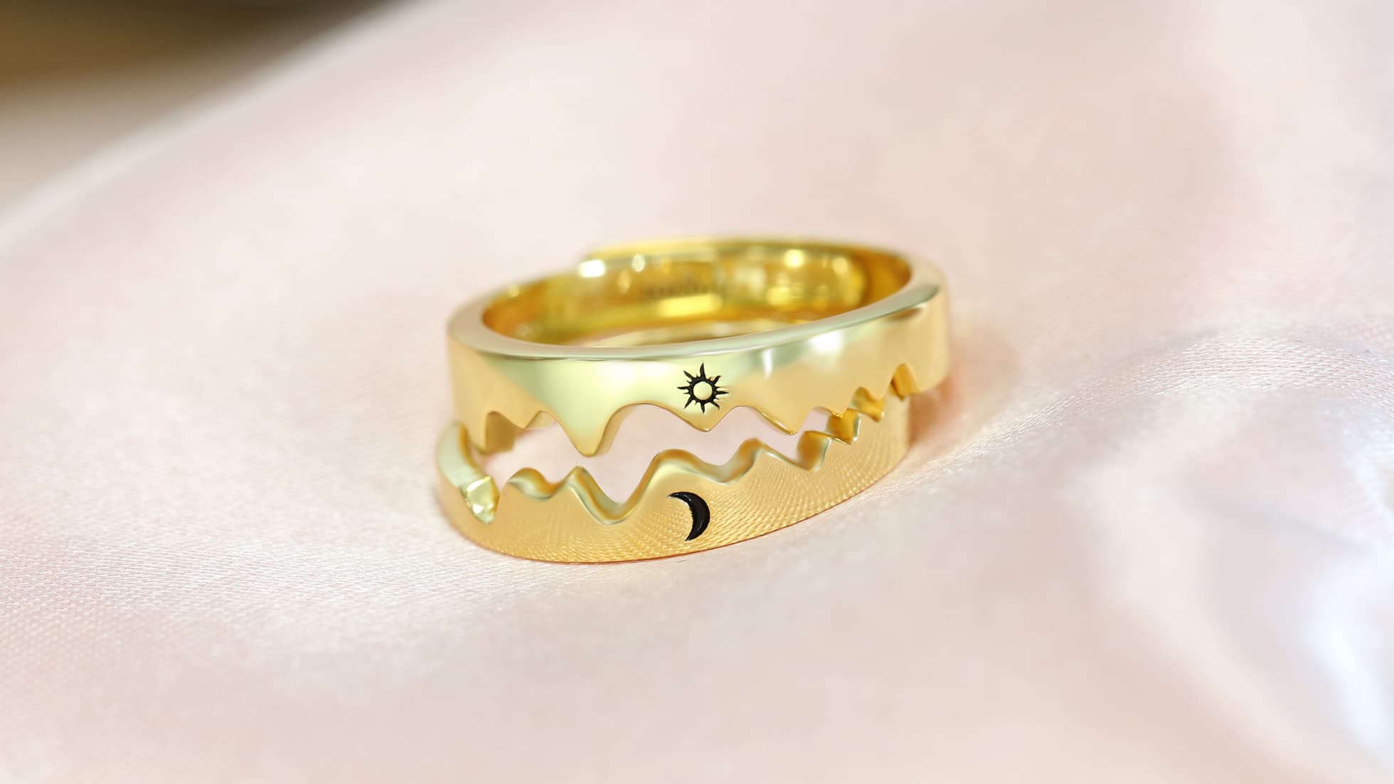 BEOTIMOO 925 Sterling Silver Personalized Matching Rings for Couple Sun Moon Promise Bands Set for Her Him Adjustable Custom Engraved Engagement Wedding Ring