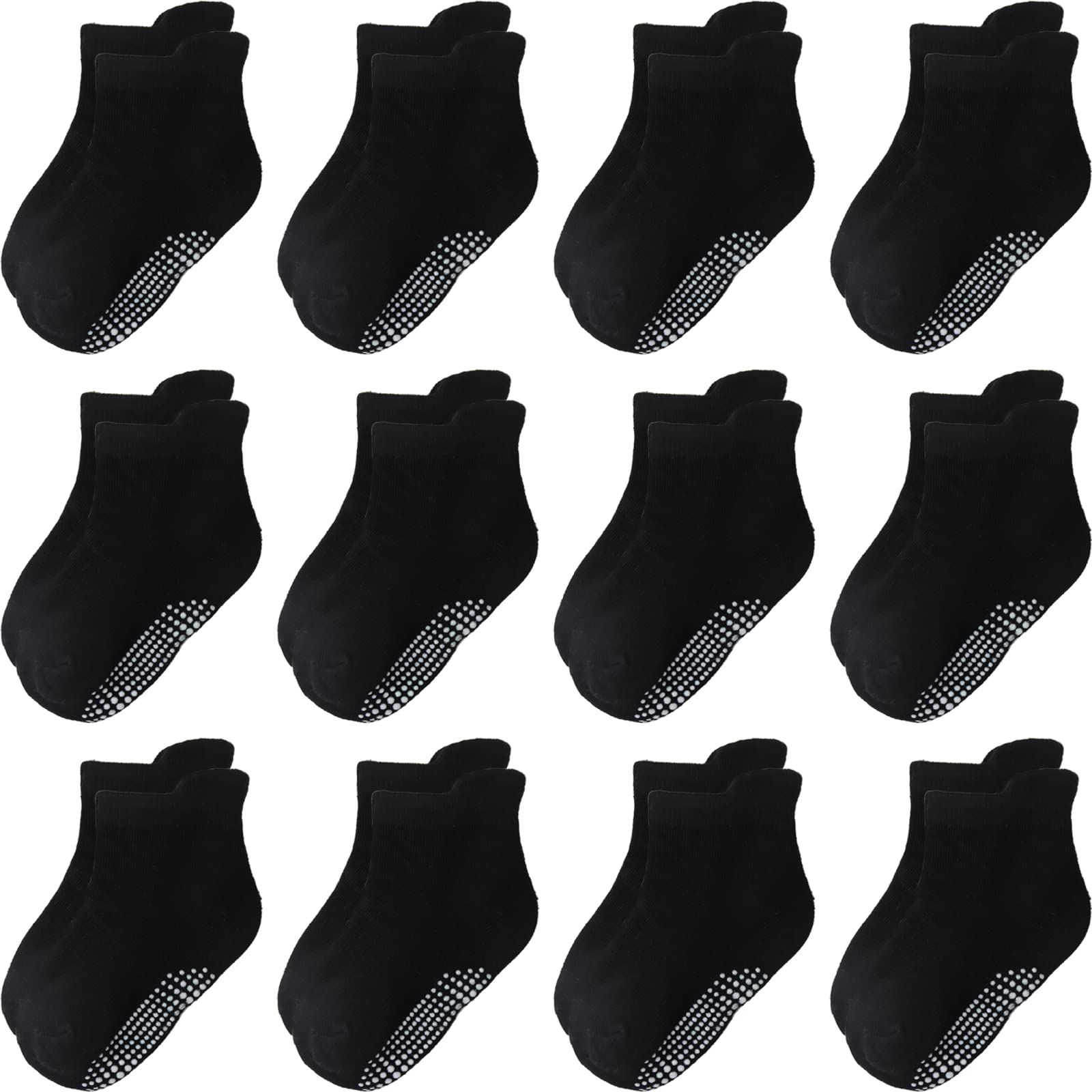 Aroveea Non Slip Grip Ankle Baby Socks 1-3 Years old Black For Toddler Boys and Girls Kids Socks 12 Pack,Infant Cute Cotton Baby Socks