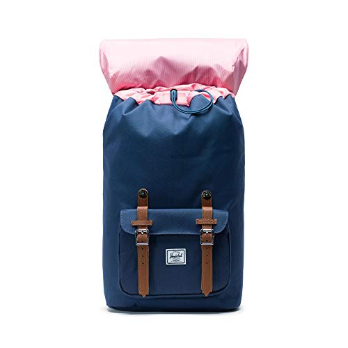 Herschel Little America Laptop Backpack, Navy/Tan Synthetic Leather, Classic 25.0L