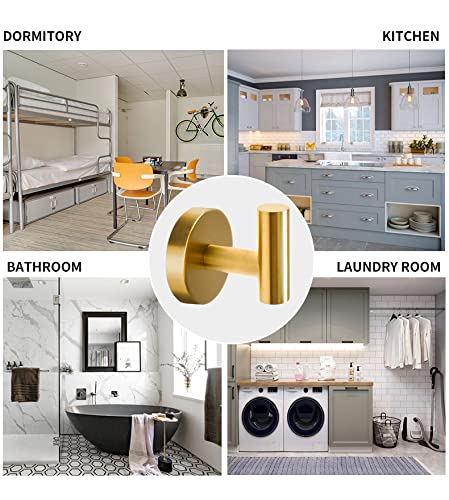 Vuzvuv 2 Pack Gold Towel Hook for Wall Modern Bathroom Kitchen Coat Robe Clothes Hook for Wall Holder Waterproof Brushed Gold SUS304 Stainless Steel Hooks