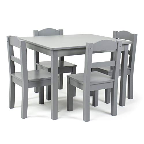 Humble Crew Kids Wood Table and 4 Chair Set, Grey & Grey/White Kids Book Rack Storage Bookshelf, 4 Tiers