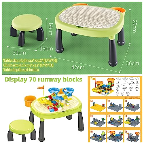 la-belle-vie 6-in-1 Activity Table for Kids, Sand/Water Table for Toddlers 1-3, Kids Table and Chair Set with Storage, 70 pcs Marble Run Building Blocks Classic Big Blocks (White)