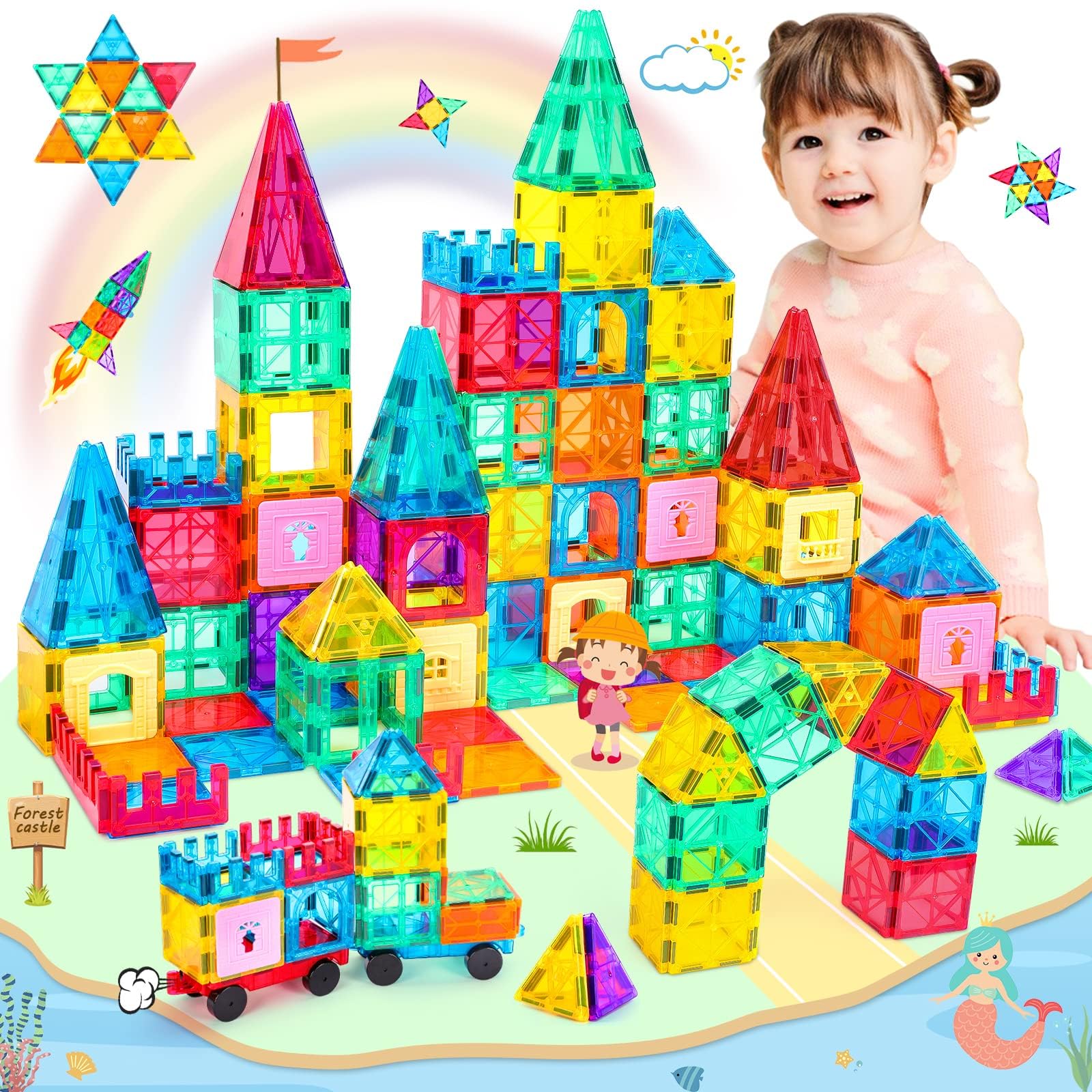 HIPCLUB 116PCS Magnetic Tiles Blocks Magnets for Kids Toys Gifts, 3D Clear Building Block Toys Learning Resource Preschool Educational STEM Toys for 3 4 5 6 7 8 Year Old Boys Girls Kids Toddlers Gifts