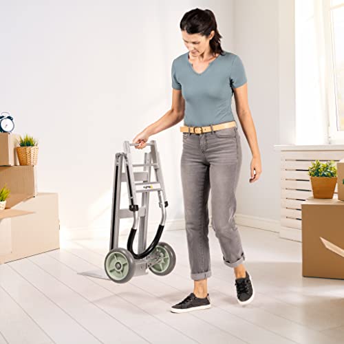 HaulPro Fully Assembled Foldable Hand Truck with 8" Mold-On Rubber Wheels β Horizontal Loop Handle. 500 Lb. Capacity Dolly for Travel, Moving and Office Use | 14 X 7.5 Extruded Aluminum Nose Plate