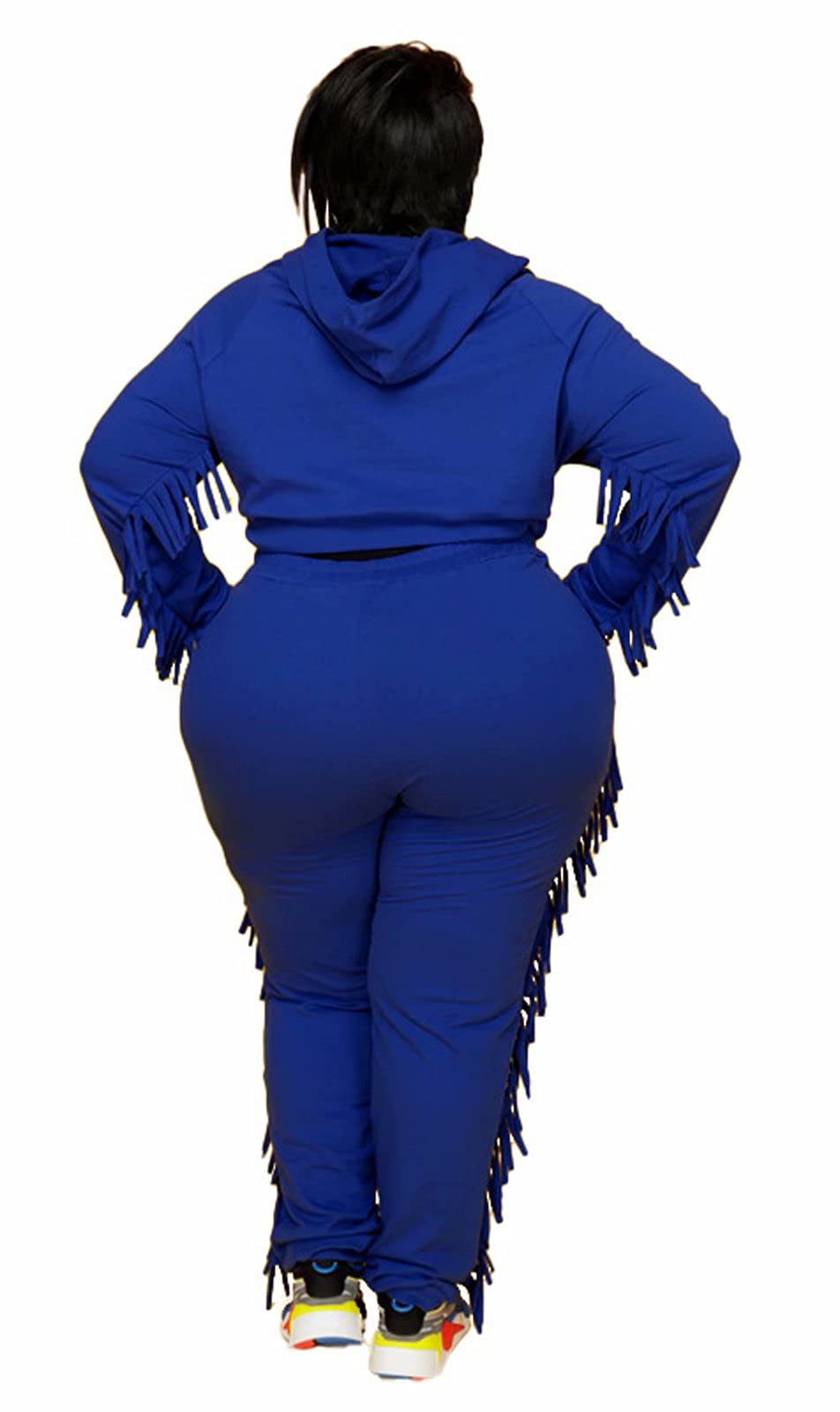 Aro Lora Womens Plus Size 2 Piece Outfit Casual Tassels Pullover Hoodies and Long Pant Tracksuit Set 3X-Large Blue