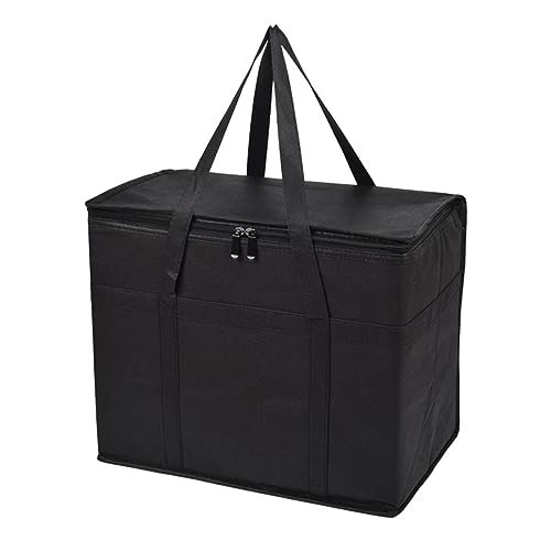 KLKCMS Insulated Grocery Bags Thermal Food Carrier Portable Large Capacity Handbag Reusable Bags Insulated Bags for Hiking Fresh Seafood, Black With Bottom