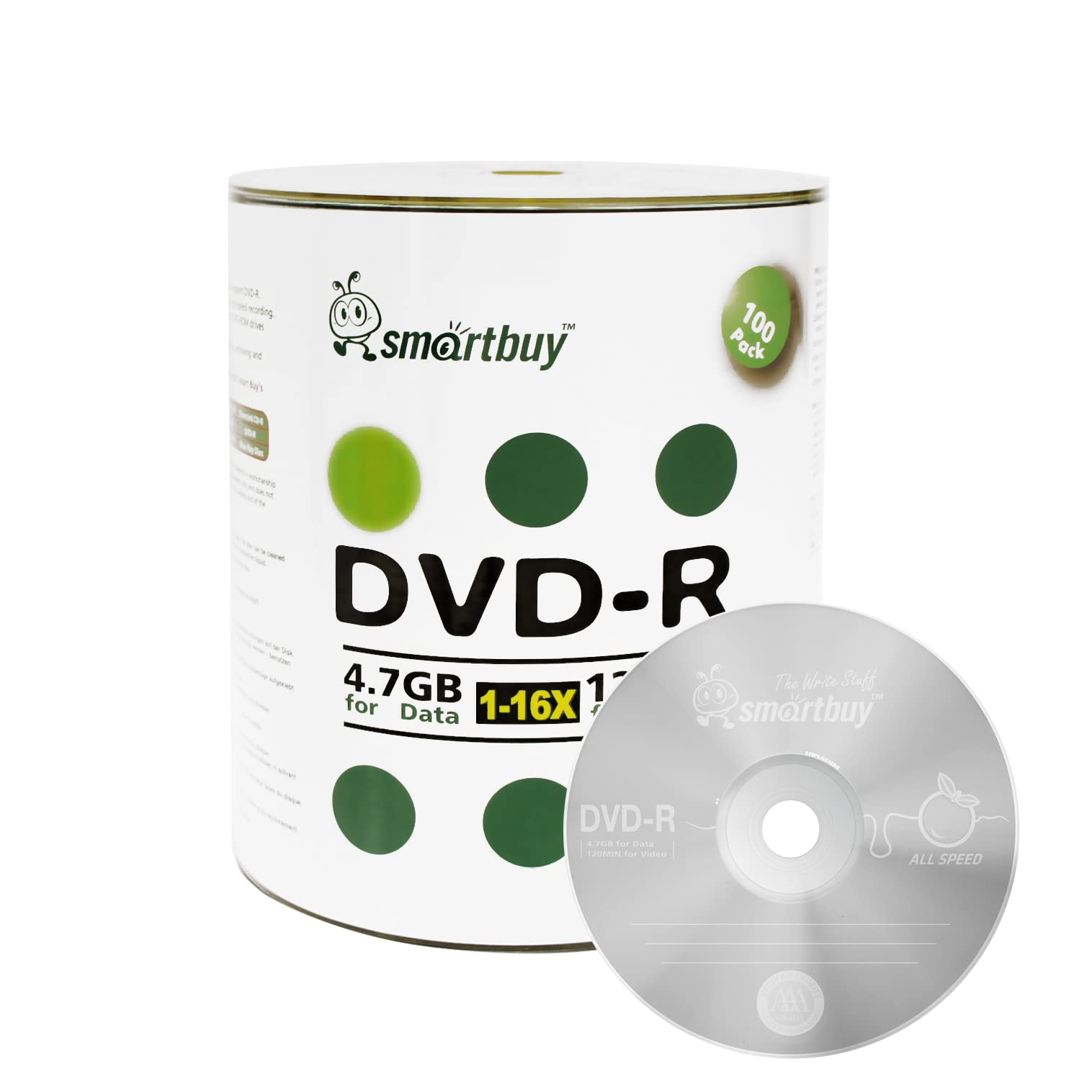 Smartbuy 4.7gb/120min 16x DVD-R Logo Top Blank Data Video Recordable Media Disc (100-Disc)