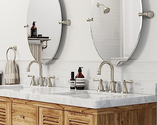 Moen Glenshire Brushed Nickel 26-Inch x 22-Inch Frameless Pivoting Bathroom Mirror, Oval Tilting Wall Mirror, DN2692BN