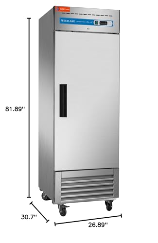 WESTLAKE 27" W Commercial Refrigerator Stainless Steel Reach in Solid Single Door Upright Fan Cooling 23 Cu.ft Cooler for Restuarant, Bar, Shop, etc