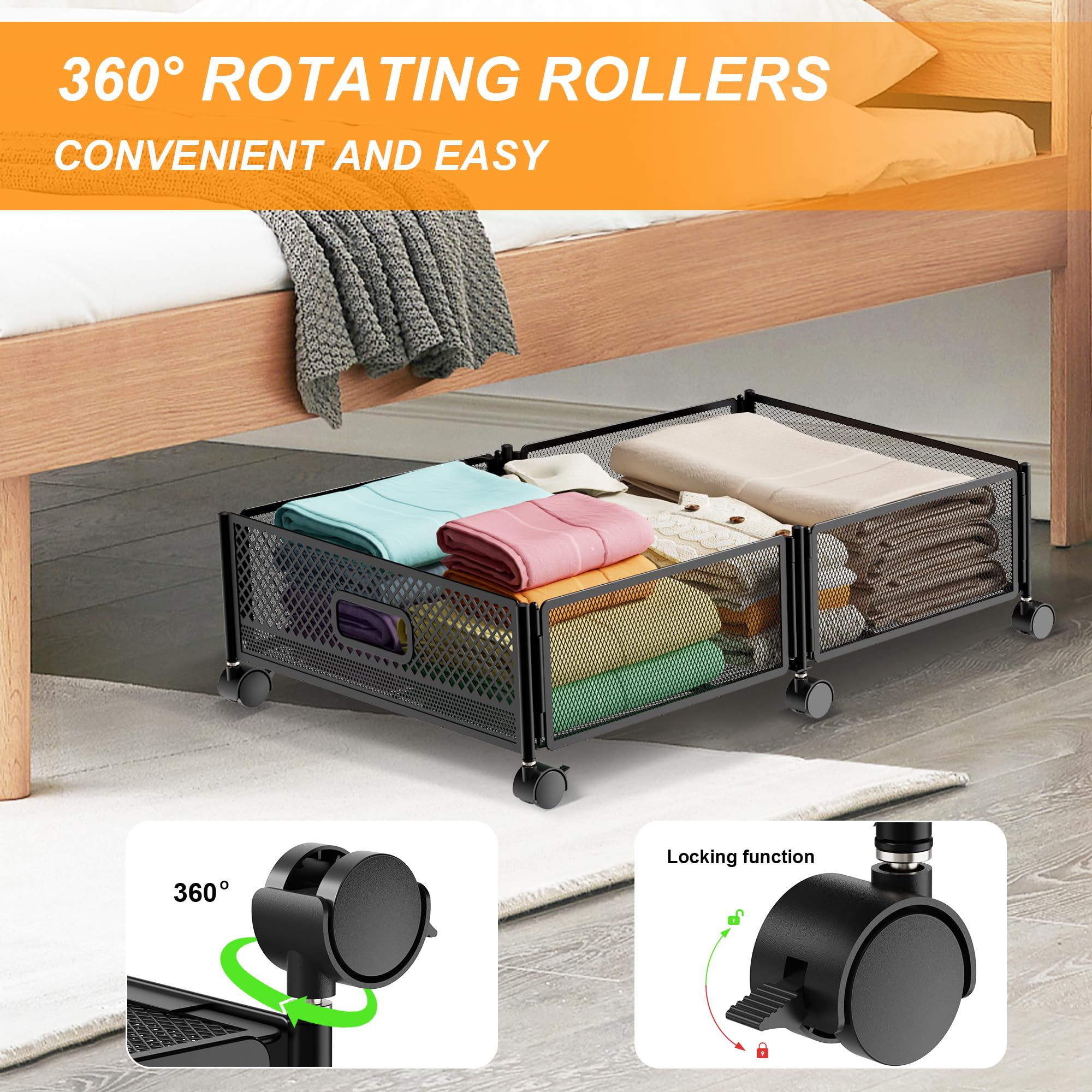 Under Bed Shoe Storage Organizer Underbed Storage Containers with Wheels Under Bed Drawers on Wheels Rolling Underbed Storage Shoe Box Dorm Room Bedroom Storage for Clothing Shoes Blanket Crib Book