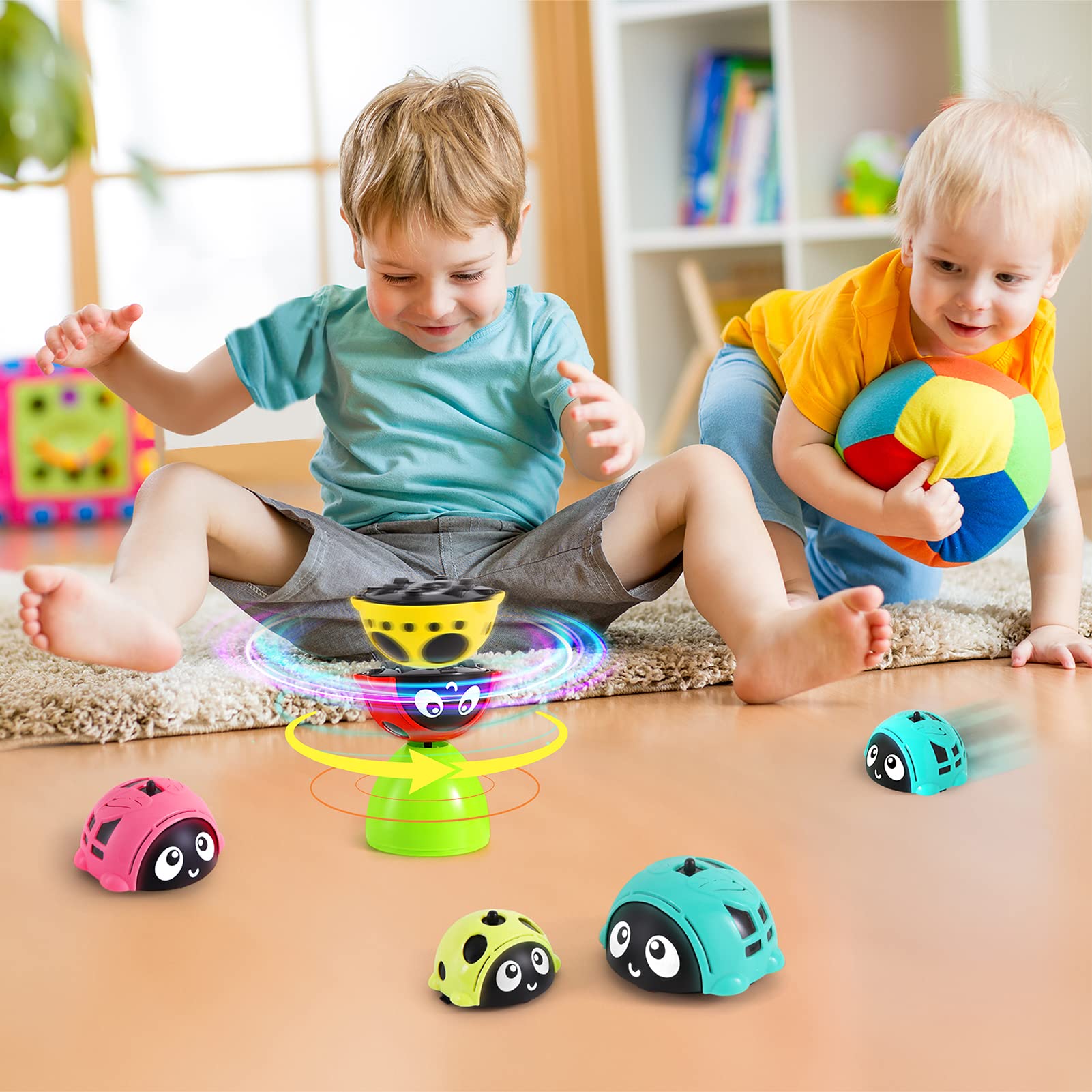 Hamdol Pull Back Cars Friction Powered Cars, Multi-Function 360° Rotating Spinning Top, Push and Go Back and Forth Car Toys Vehicles Play Set, Christmas & Birthday New Year Gifts for Kids(8 Sets)