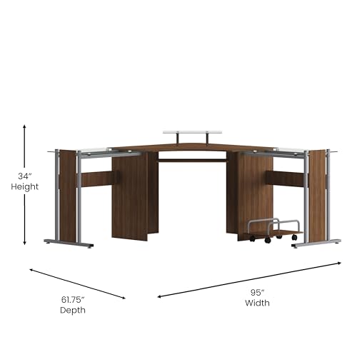Flash Furniture Teakwood Laminate Corner Desk with Pull-Out Keyboard Tray and CPU Cart