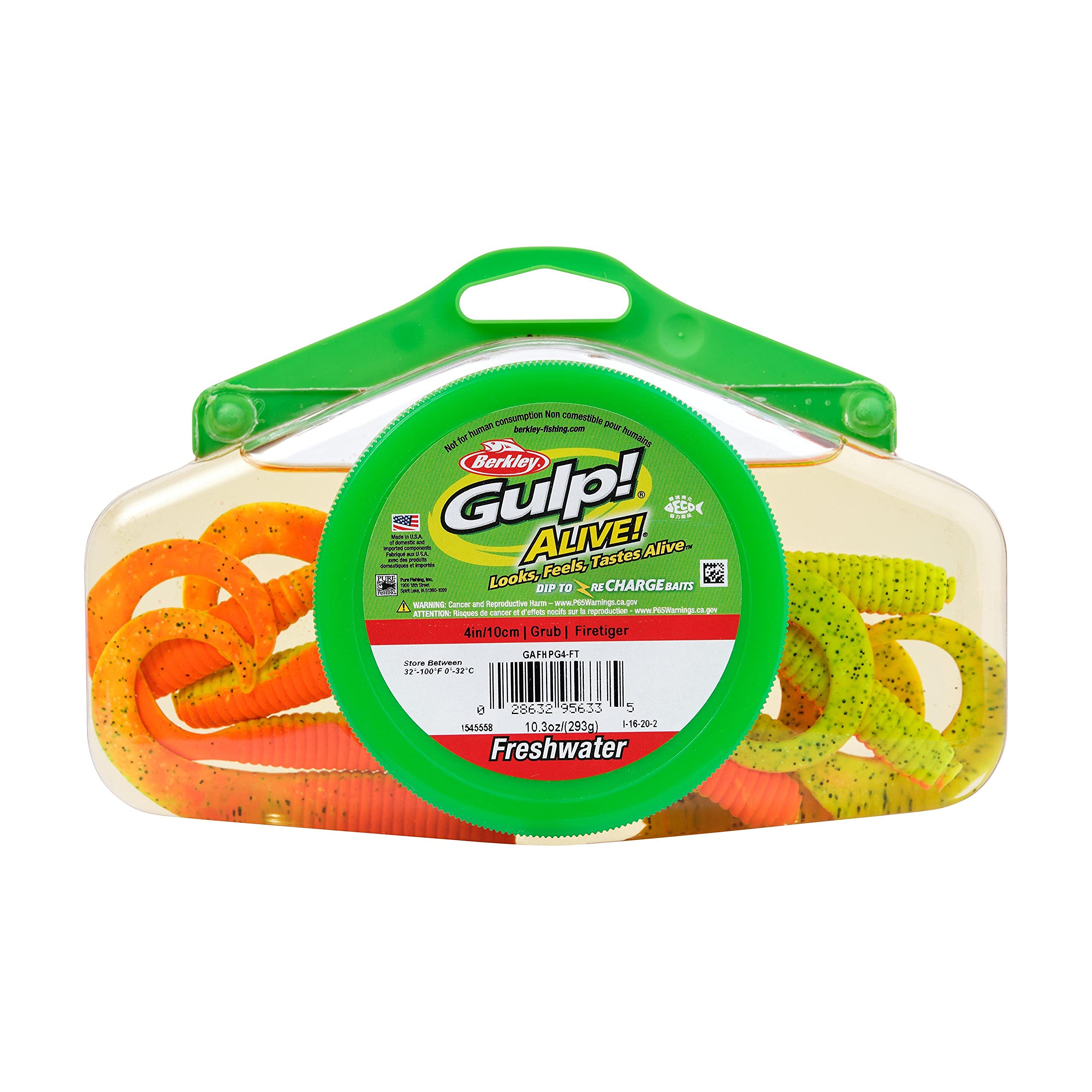 Berkley Gulp! Alive! Grub Fishing Soft Bait, Firetiger, 4", 4in - Half Pint 4x7