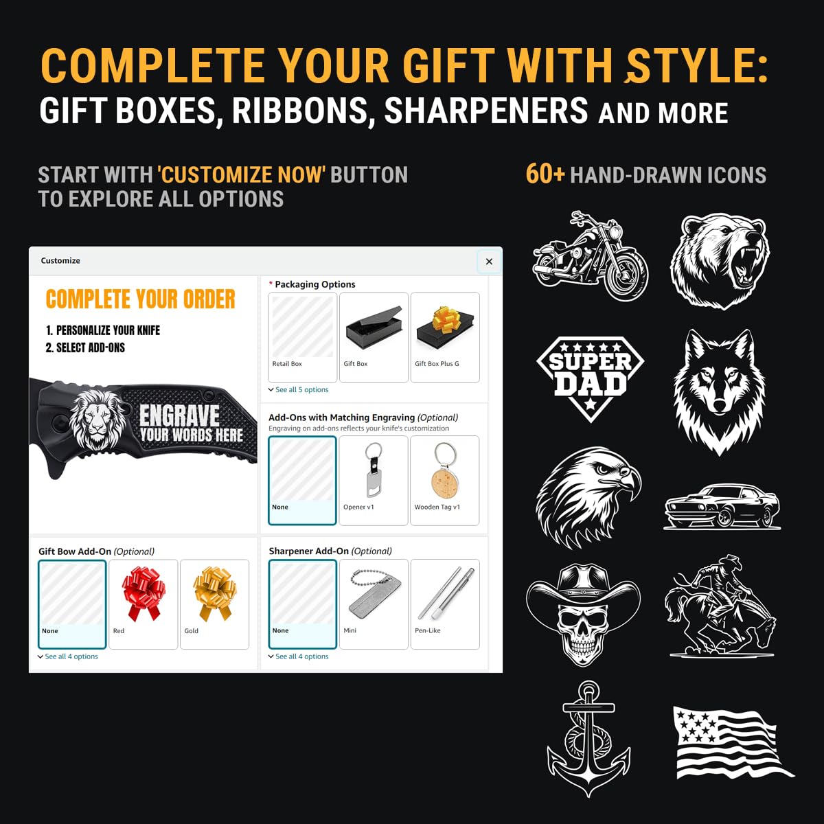 Gifts for Men - Pocket Knife - Personalized & Bulk - Customized Folding Knives - Best Gift Idea for New Year Christmas - Gift for Him Her - Secret Santa for Dad Husband Stocking Stuffers for Men Women 6681 FB