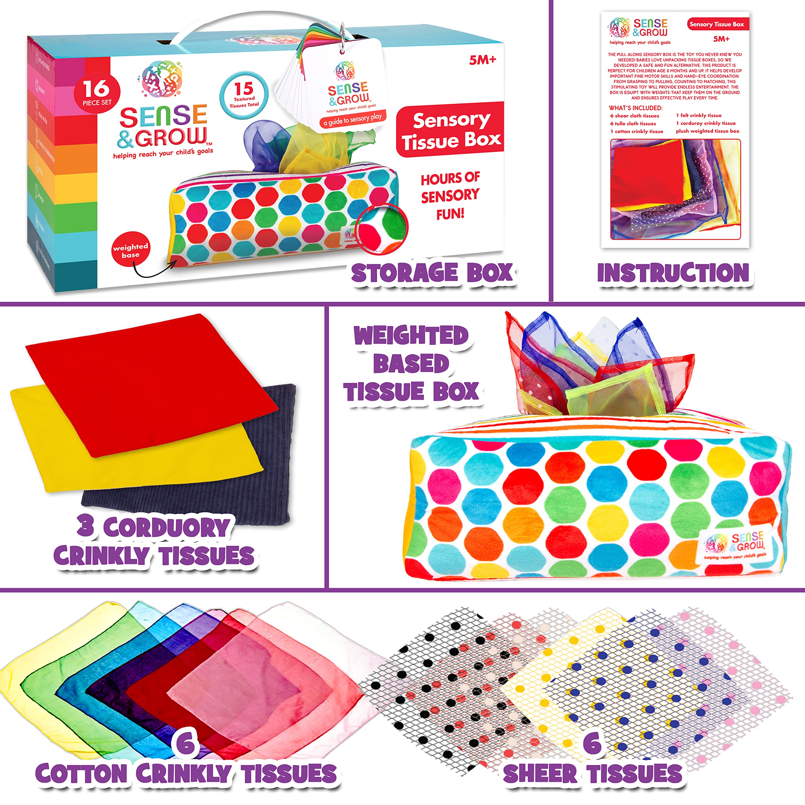 Sensory Pull Along Baby Tissue Box - Montessori Toy for 6-12 Months+