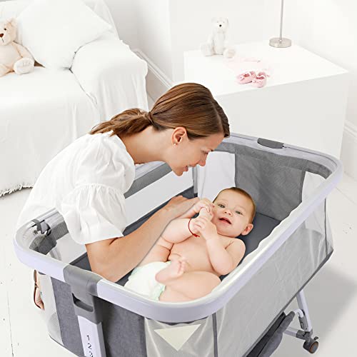 layjense Baby Bassinet Bedside Sleeper for Baby,Easy to Assemble Bassinets for Baby/Infants,Crib Easy Folding Portable Crib All mesh 2023 New