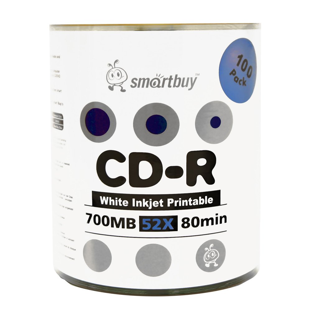 Smartbuy 500-disc 700mb/80min 52x CD-R White Inkjet Hub Printable Recordable Disc + Free Micro Fiber Cloth