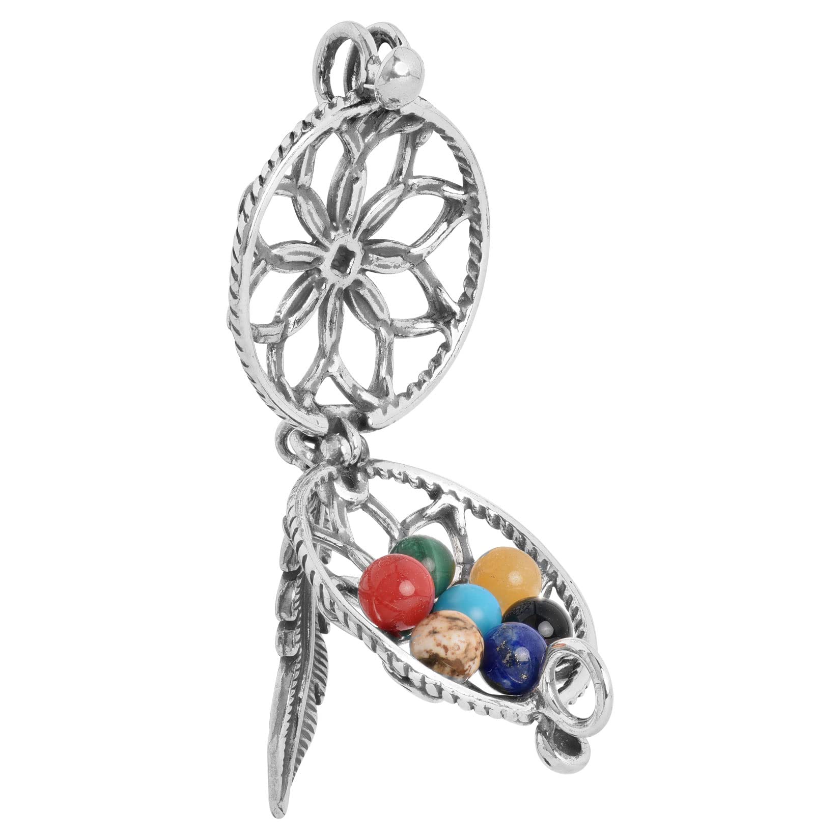 American West Sterling Silver Multi Gemstone Bead Dream Catcher Necklace 17 inch