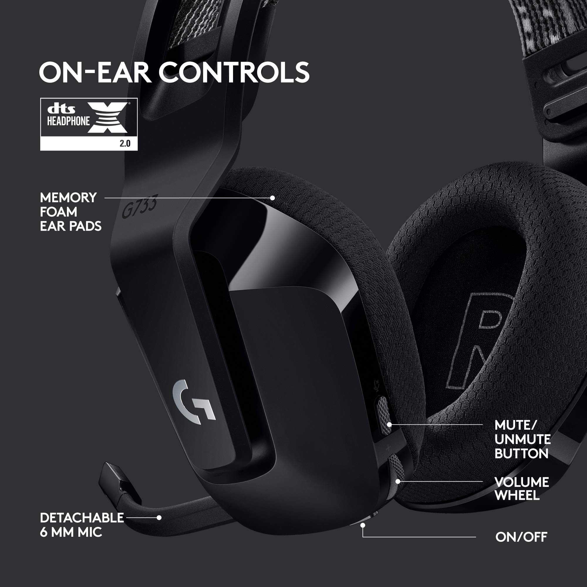 Logitech G733 Lightspeed Wireless Gaming Headset with Suspension Headband, LIGHTSYNC RGB, Blue VO!CE mic Technology and PRO-G Audio Drivers - Blue (Renewed)