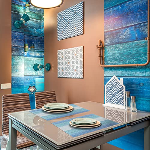 HeloHo Placemats Set of 4,Vinyl Table Place Mats Stain Resistant Foldable Placemats Washable Wipeable Placemat for Kitchen Dining Table Decoration Indoor Outdoor(Blue)