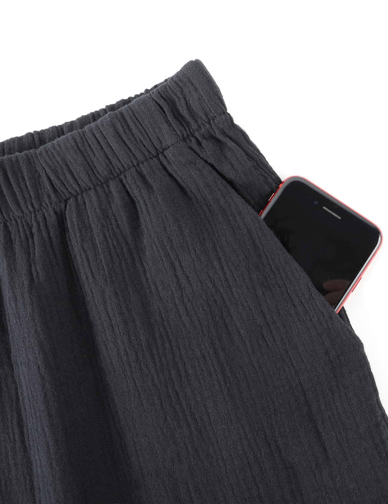 Arssm Cotton Linen 2 Piece Set for Women Casual Half Sleeve Button Down Shirt + High Waist Side Pockets Shorts Set(Black-XL)