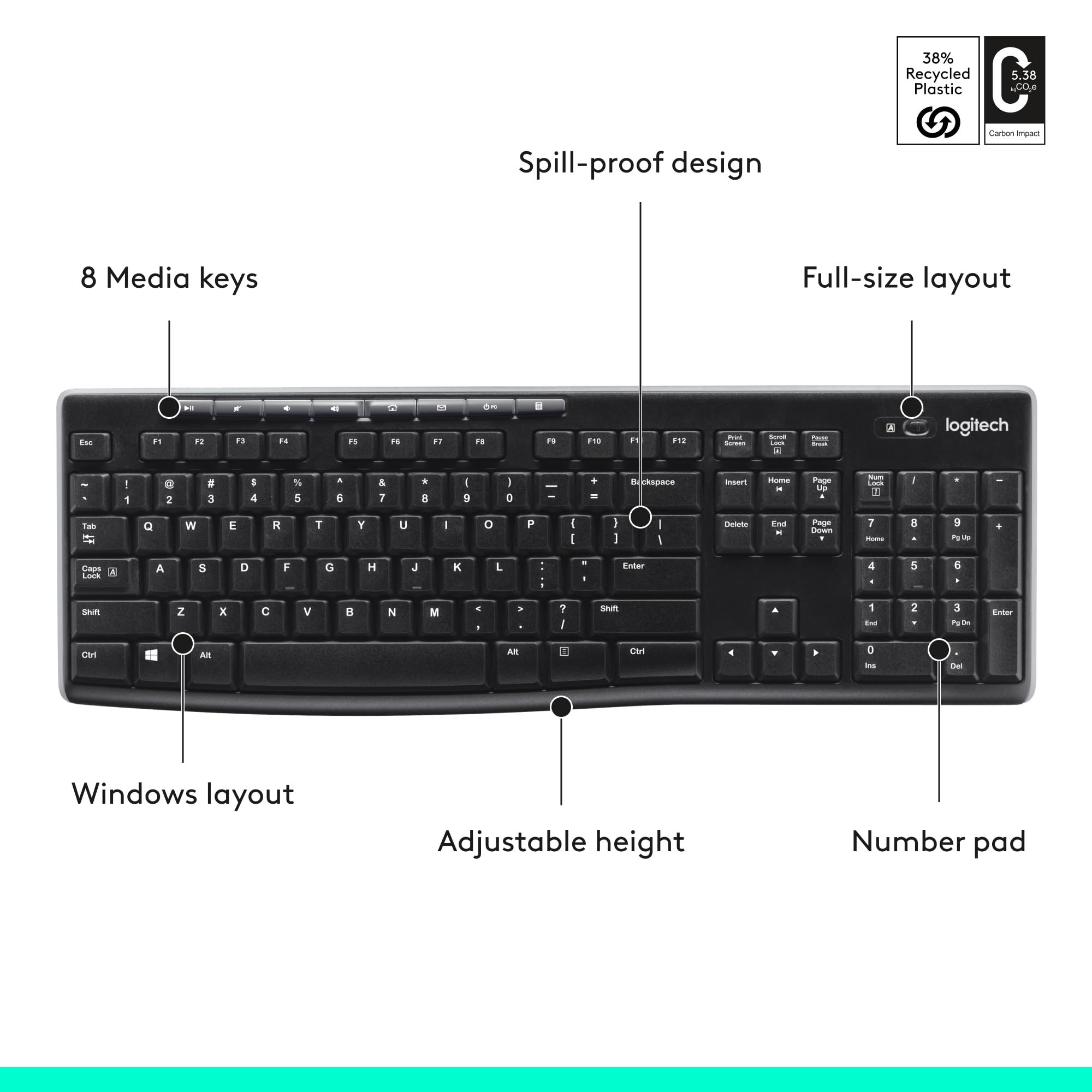 Logitech MK710 Wireless Keyboard and Mouse Combo — Includes Keyboard and Mouse, Stylish Design, Built-In LCD Status Dashboard, Long Battery Life