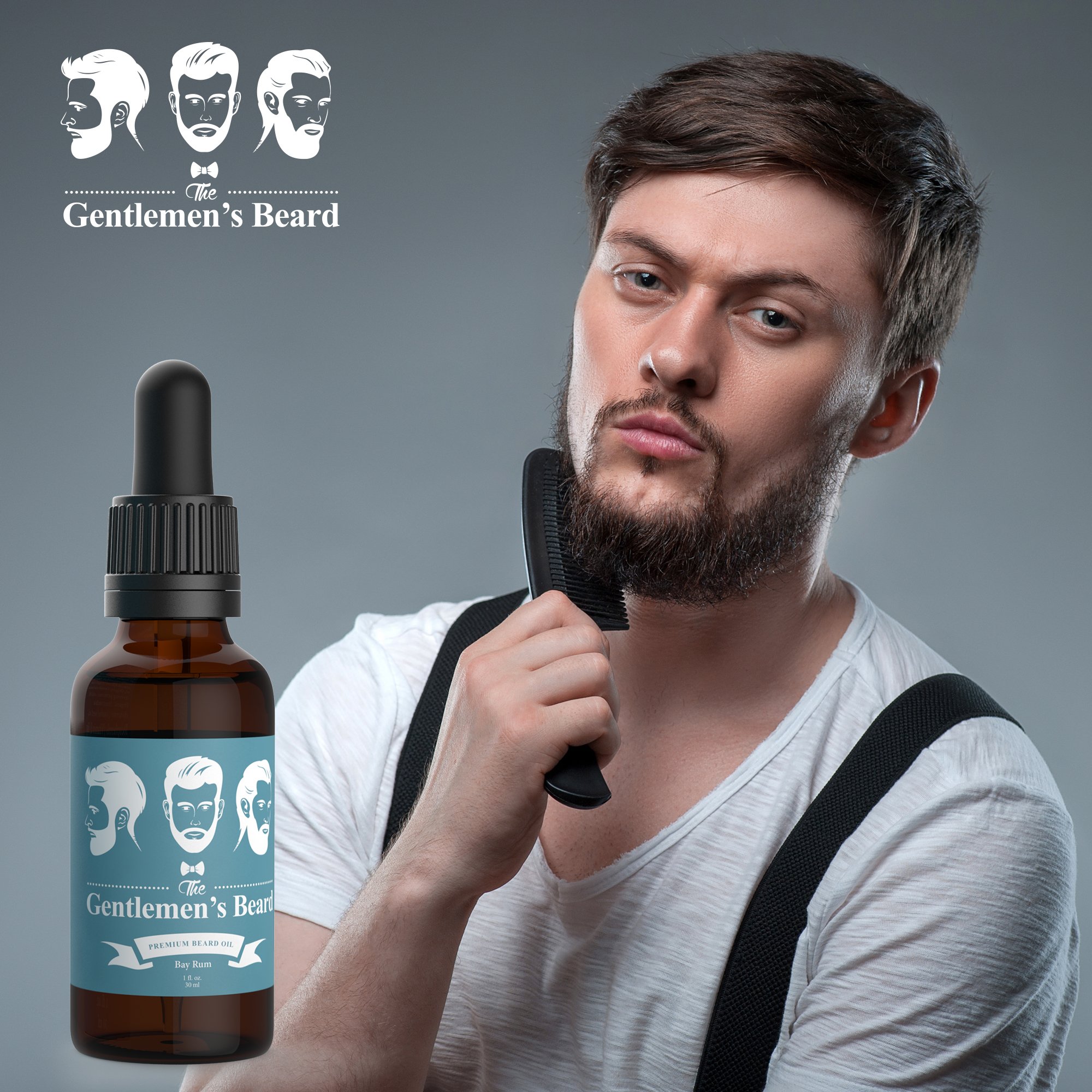 The Gentlemen's Beard Premium Bay Rum Beard Oil - Conditioner Softener - All Natural - Softens, Strengthens and Promotes Beard & Mustache Growth - Leave In Conditioner Moisturizes Skin