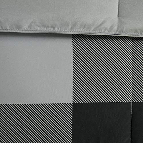 Madison Park Essentials Plaid Sets 3M Scotchgard Moisture Wicking - Ultra Soft Down Alternative Microfiber Bed Comforters, Twin/Twin XL, Grey/Black
