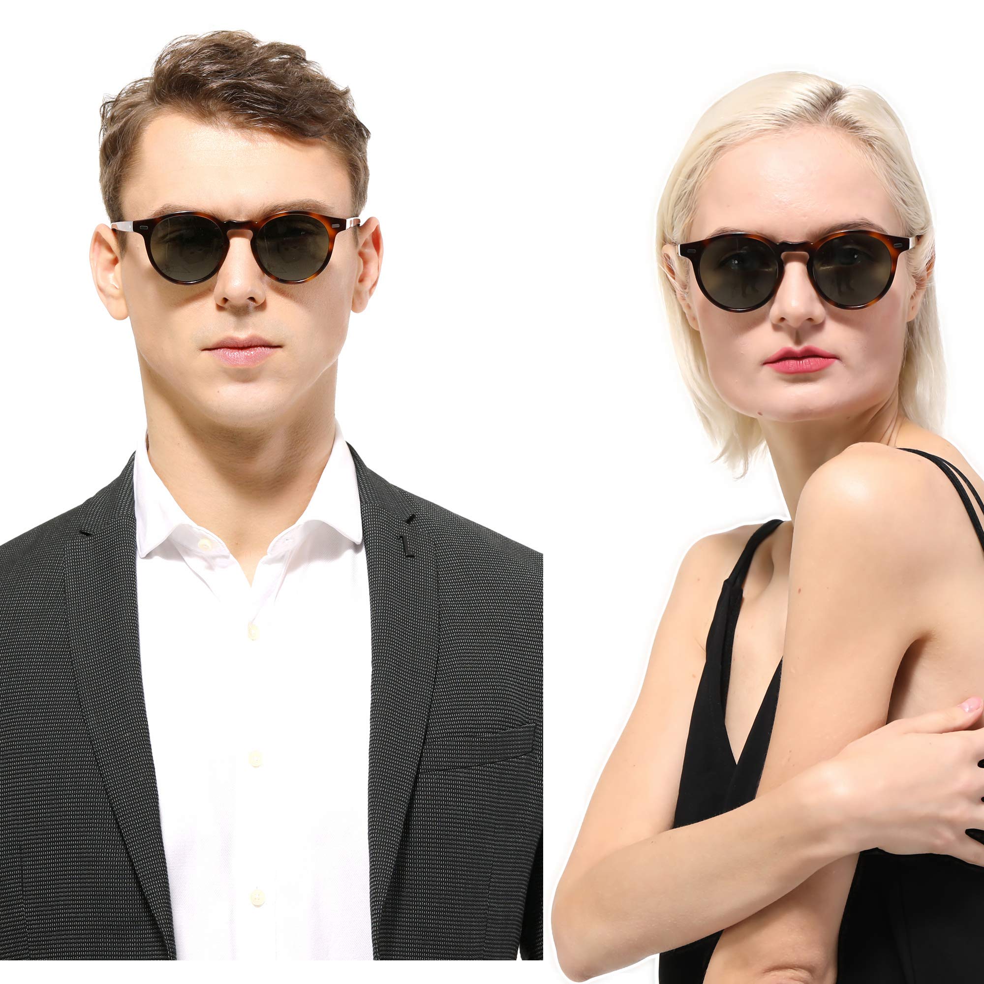 EyeGlow Retro Sunglasses Women Round Small Sunglasses Men Sunglasses for Women Polarized Lens Acetate Material Tortoise Color Green Lens