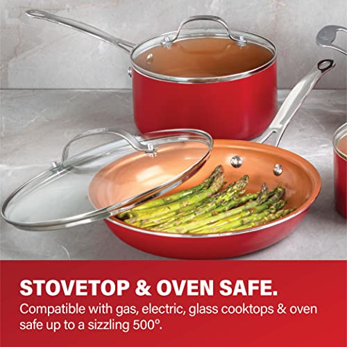 Gotham Steel 20 Pc Pots and Pans Set Nonstick Cookware Set + Bakeware Set, Complete Ceramic Cookware Set for Kitchen, Non Stick Pots and Pans Set with Lids, Dishwasher / Oven Safe, Non Toxic - Red