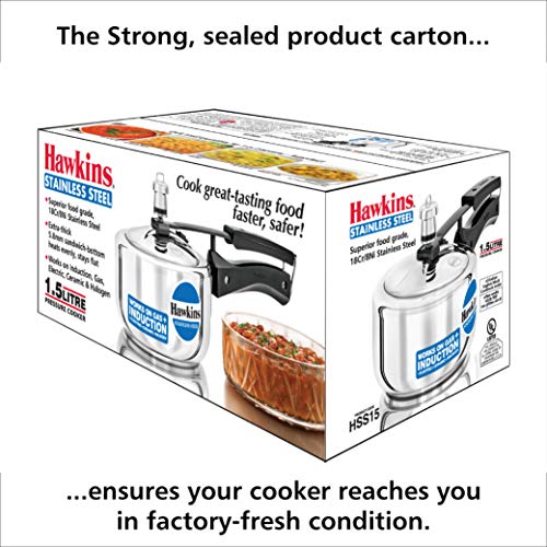 Hawkins Stainless Steel Pressure Cooker, 1.5 Liter, Silver
