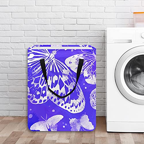 Purple Butterfly Laundry Basket Collapsible Storage bin with Handles for Hamper,Kids Room,Toy Storage