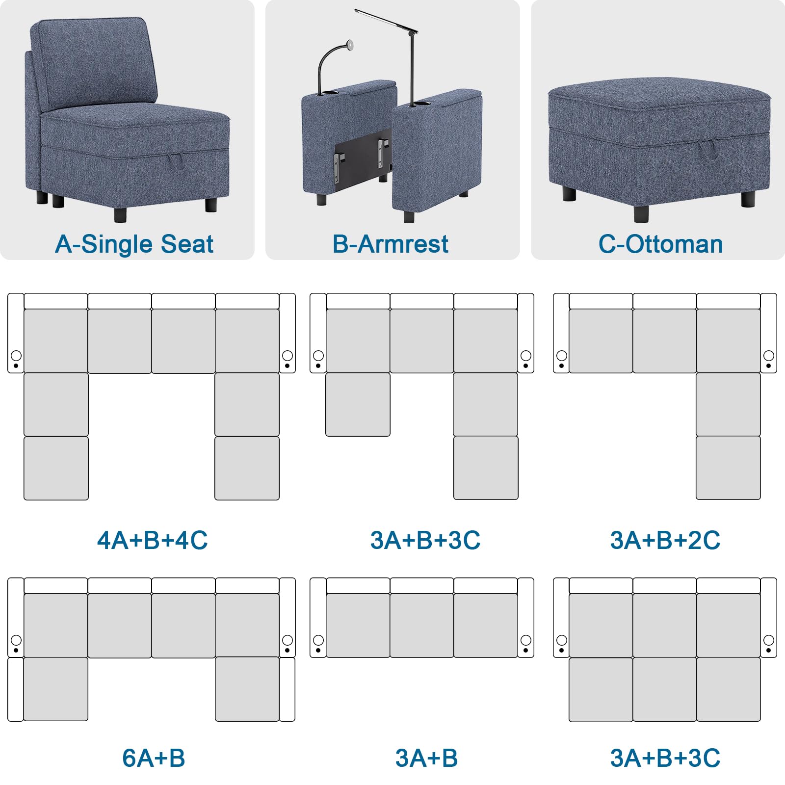 beyond SMART Middle Module for Modular Sectional Sofa, Customizable Sectional Sofa Couch，Accent Armless Chair with Storage Seat, Sectional Couches for Living Room,Navy Blue