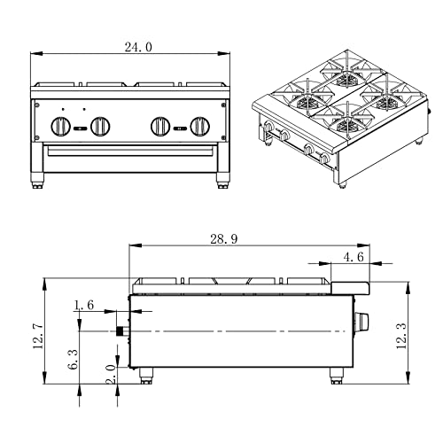 ERUPTA 24'' Commercial Hot Plate Natural/Propane Gas Cook Stove Range with 4 Burners BTU 112,000 Restaurant Equipment¡