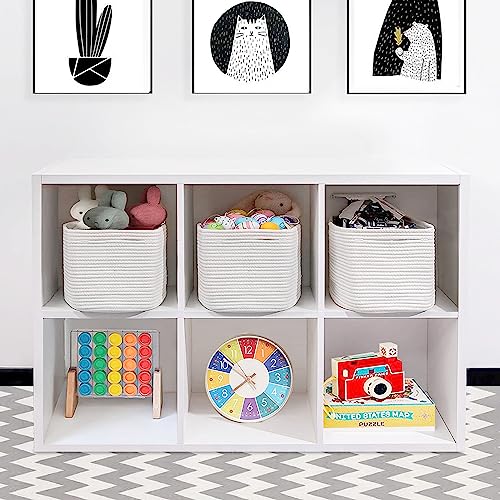MEGASKET White Baskets for Organizing Set 3, 14.9" X 9.4" X 8.6" Cotton Rope Woven Baskets with Handles, Shelves White Wicker Storage Baskets, Baby Kids Closet Organizer Storage Bins, Cream White