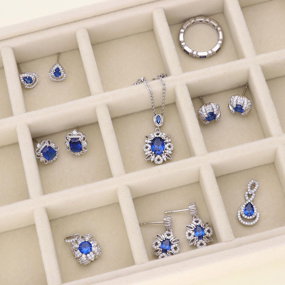 BERRICLE Sterling Silver Art Deco Wedding Rings Simulated Blue Sapphire Milgrain Bezel Set Cubic Zirconia CZ Anniversary Eternity Ring for Women, Rhodium Plated Size 5