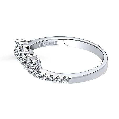 BERRICLE Sterling Silver Wishbone Wedding Rings Cubic Zirconia CZ Anniversary Curved Half Eternity Ring for Women, Rhodium Plated Size 6.5