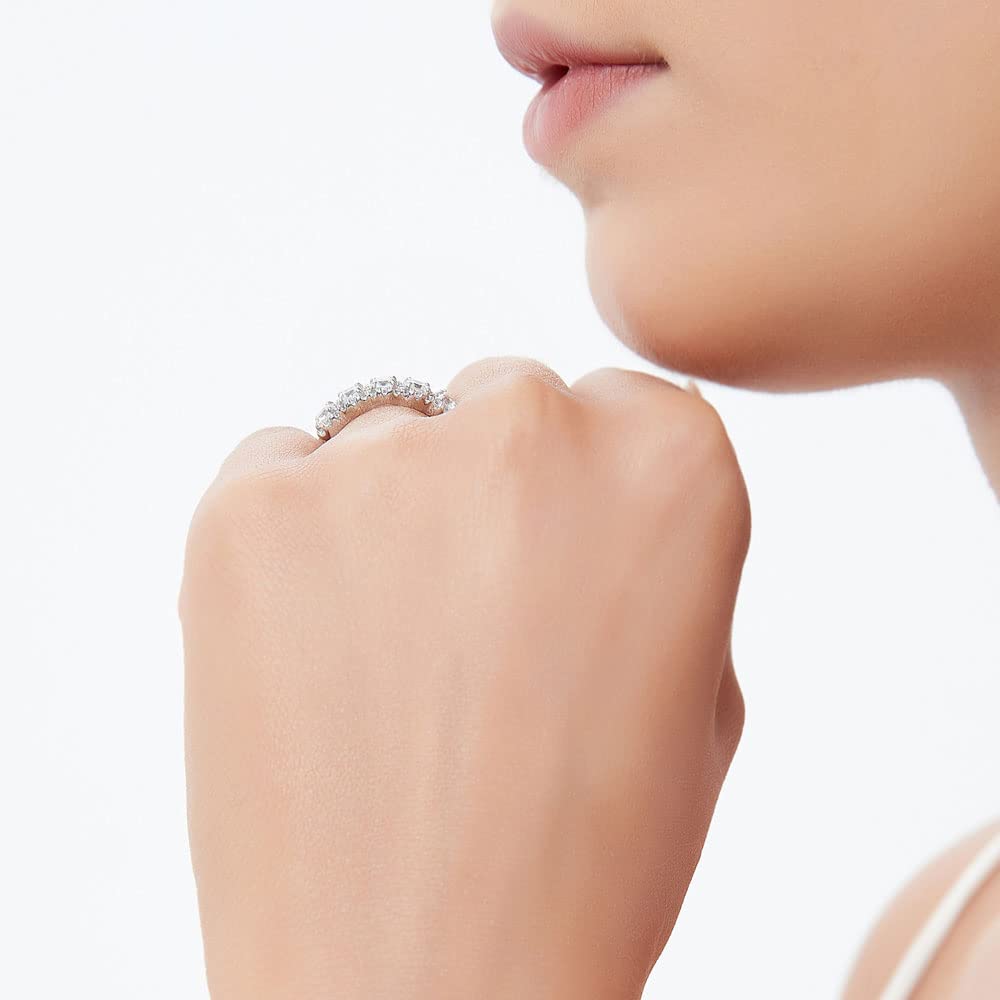 BERRICLE Sterling Silver 5-Stone Cubic Zirconia CZ Fashion Anniversary Ring for Women, Rhodium Plated Size 7.5