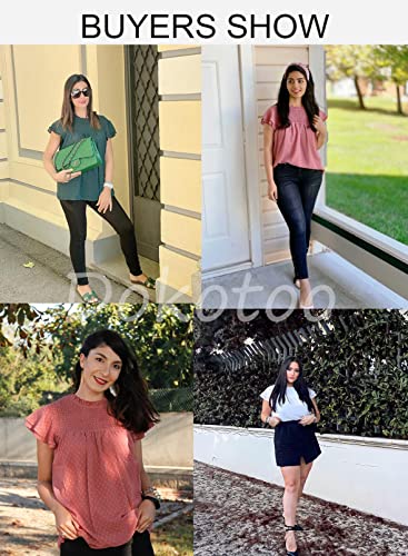 Dokotoo Women's Fashion 2023 Summer Ruffle Short Sleeve Round Neck Tops Lace Pom Pom Smocked Basic Tee Shirts Back Keyhole Self Tie Flowy Chiffon Blouses XL Green
