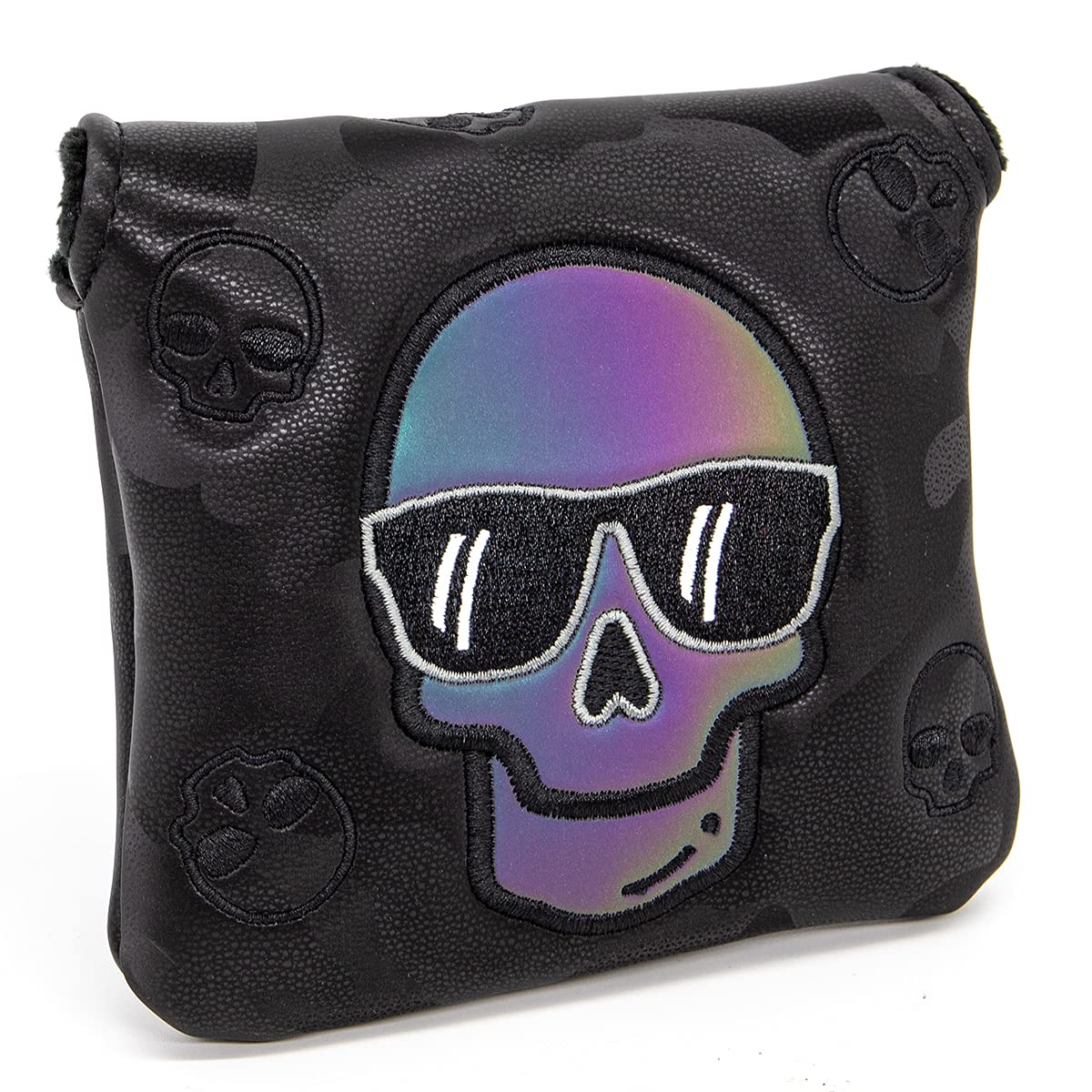 Barudan Golf Putter Cover Headcover, Large Mallet Putter Club Head Cover，6 colors option (Shamrock/Classic Black/White) (Black-Skull)