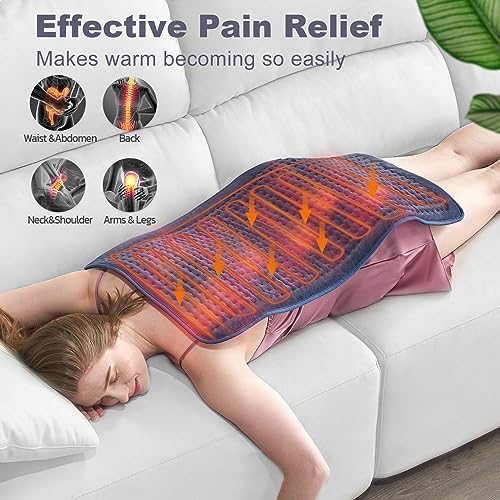 Heating Pad for Back Pain Relief, Extra Large 33 x 17", Portable Heating Pad for Shoulder, Neck, Cramp, Menstrual Pain, with Upgraded 6 Timer & 6 Temperature Controller
