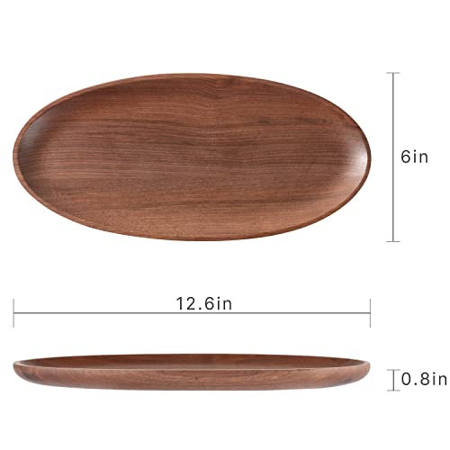 Insunen Walnut Wood Serving Decorative Tray, Oval Wooden Organizer Trays for Bathroom, Small Solid Wood Party Trays and Platters for Food Snack, 12.6 inches